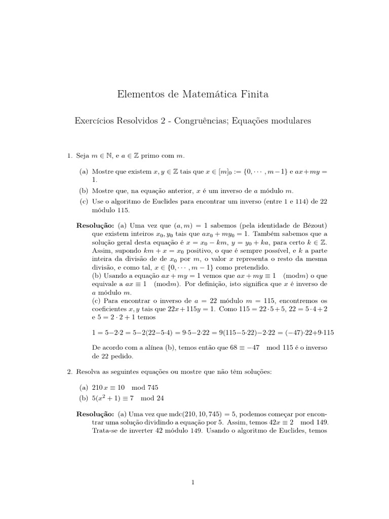 Elementos de Matematica Finita Exercicio | PDF