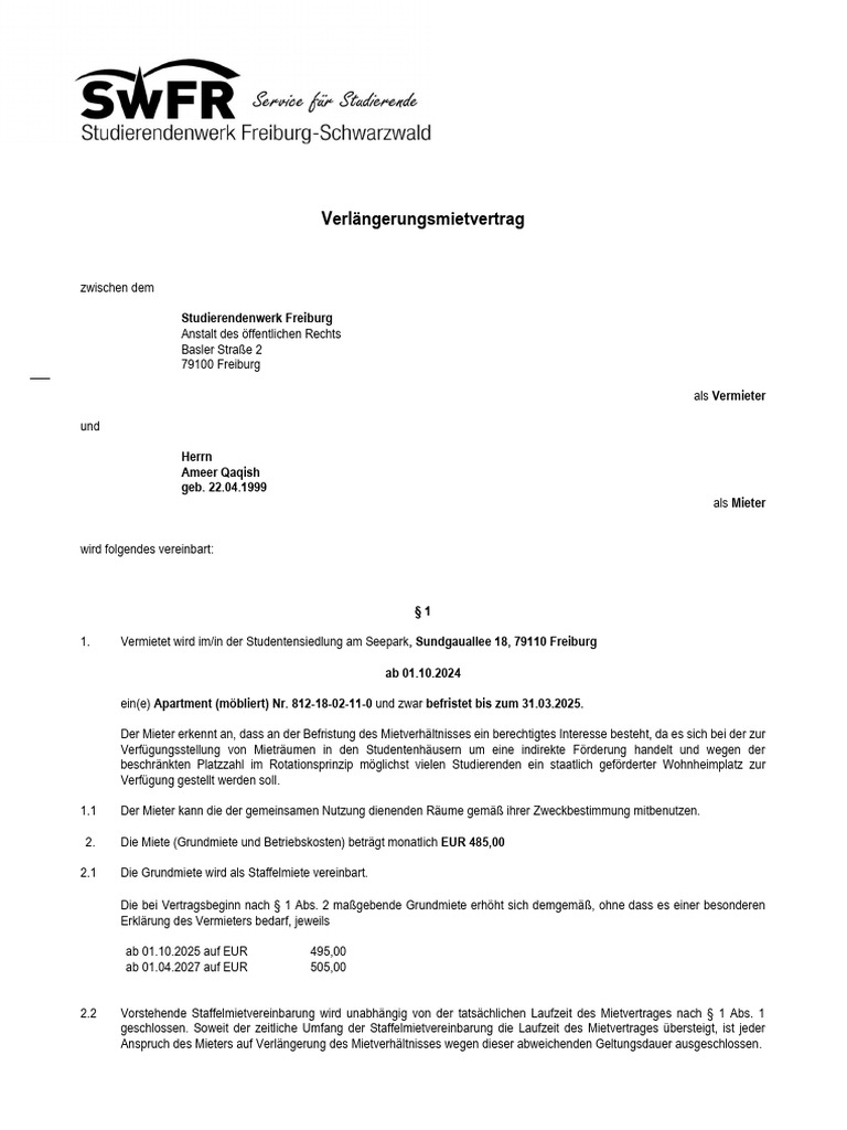 Mietvertrag VerlÃ Ngerung Seite 1 - Qaqish | PDF