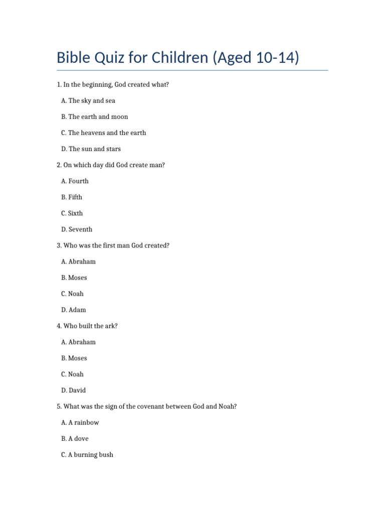 Bible_Quiz_Questions kids Church | PDF