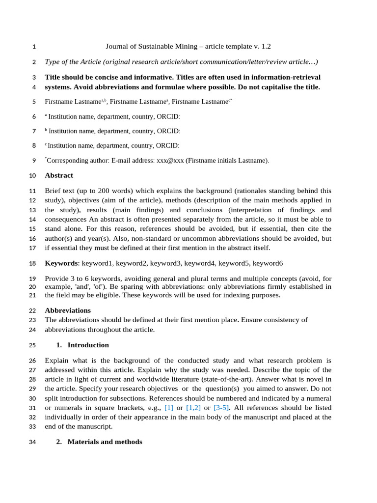 Instructions For Authors Article Template | PDF