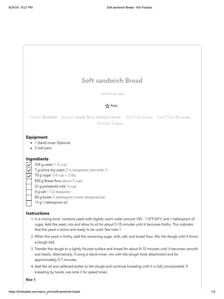 Soft Sandwich Bread - Kiki Foodies | PDF