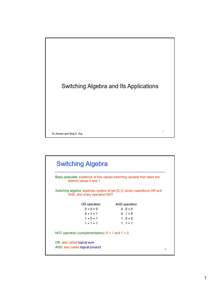 Switching Algebra and Its Applications | PDF