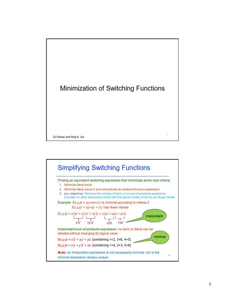 Minimization of Switching Functions | PDF