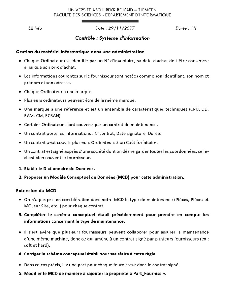 CC Module SI Avec Corrigé Type Univ Tle | PDF