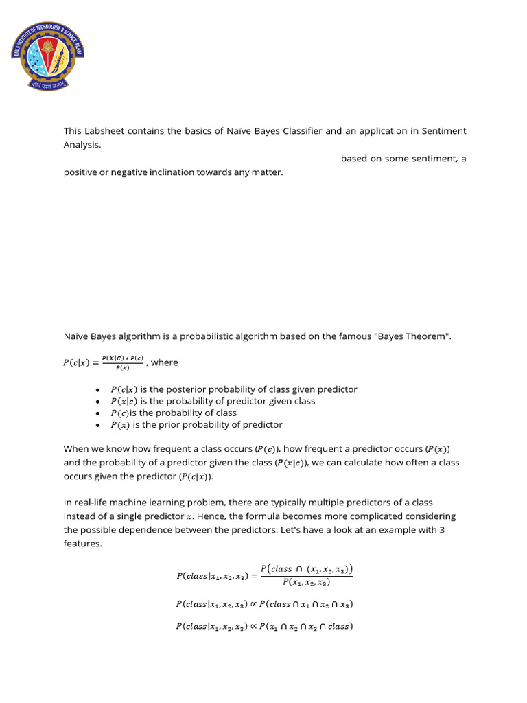 NLP Labsheet-2 Sentiment Analysis Using Naive Bayes Classifier | PDF | Sensitivity And ...