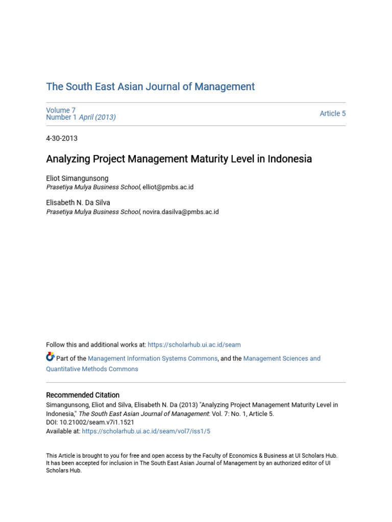 Analyzing Project Management Maturity Level in Indonesia Analyzing ...