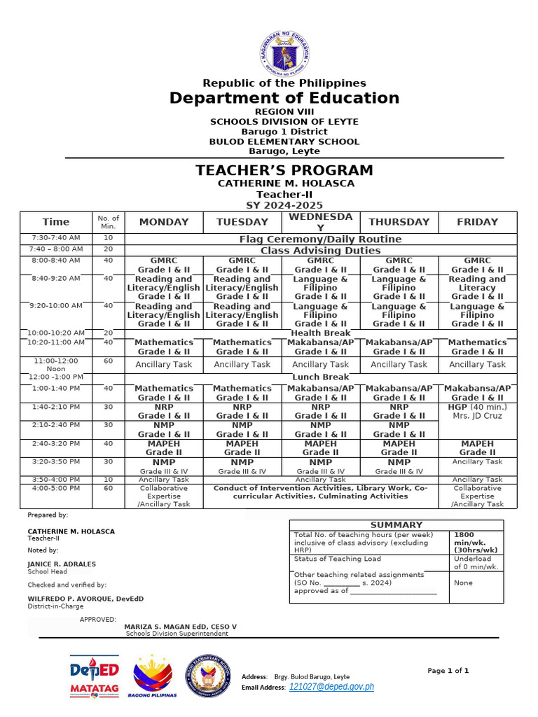 Final MG 12 Teachers Program 2024 2025 | PDF