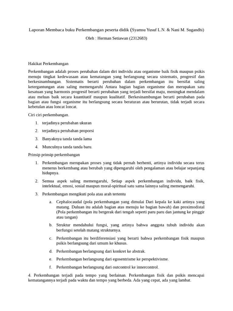 Laporan Membaca Buku 'Perkembangan Peserta Didik' | PDF