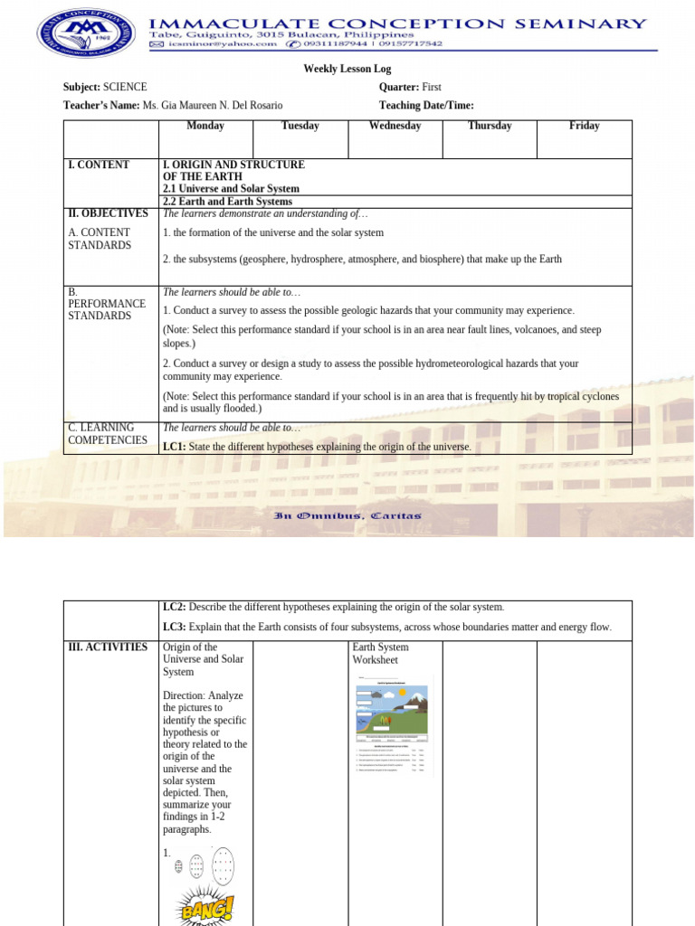1st-Quarter-Lesson-Log-Grade 11 - Week 1 | PDF