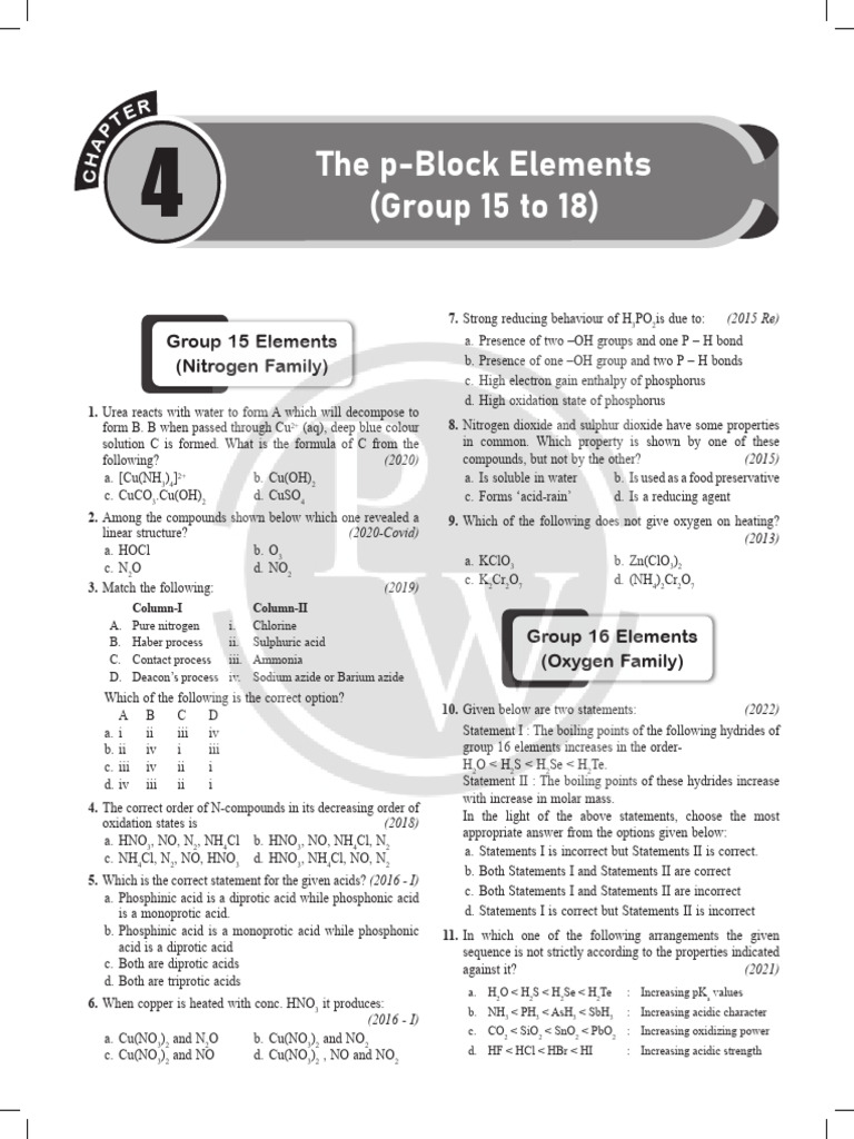 04 - The P-Block Elements (Group 15 To 18) Folder | PDF | Nitrogen ...