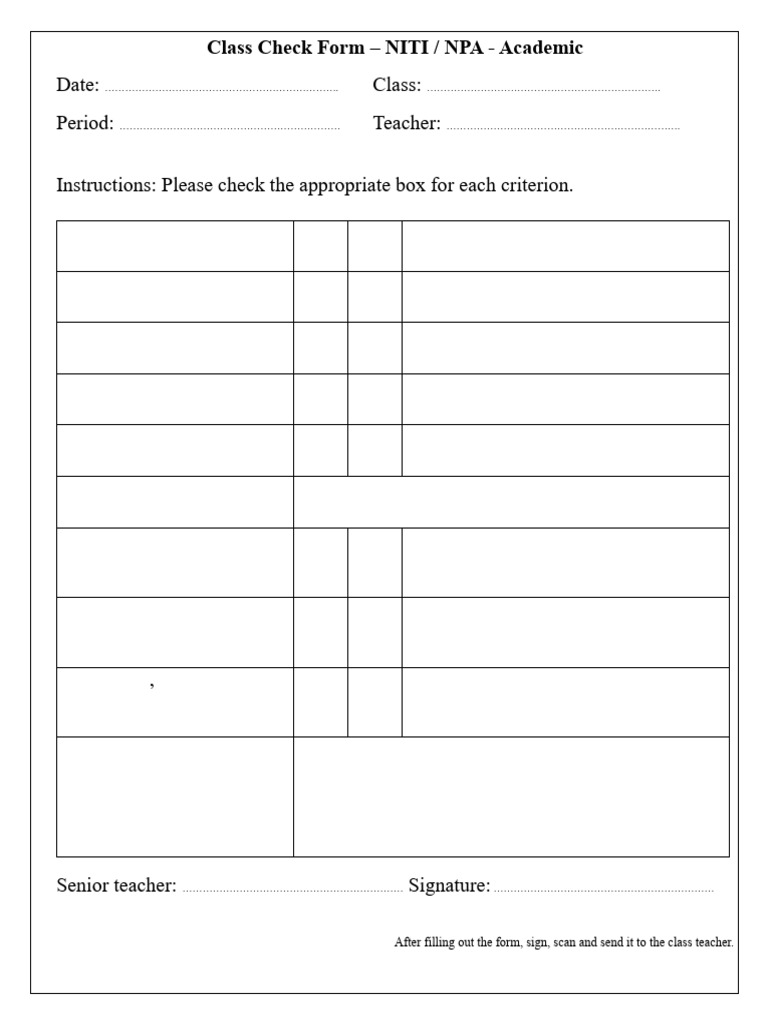 Class Check Form | PDF