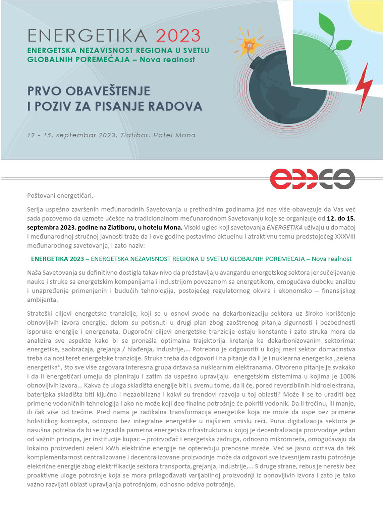 ENERGETIKA 2023 Prvo Obavestenje | PDF