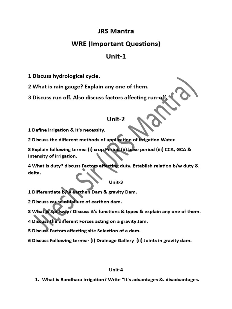 WRE IMP Questions-1 | PDF