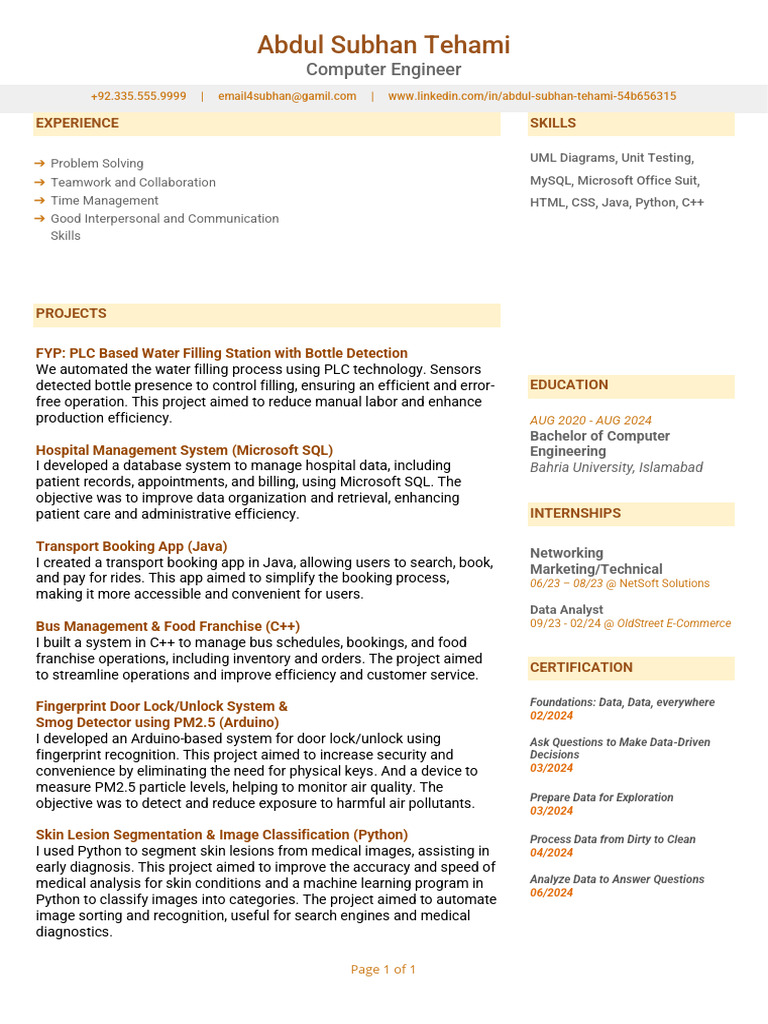 Abdul Subhan CV | PDF