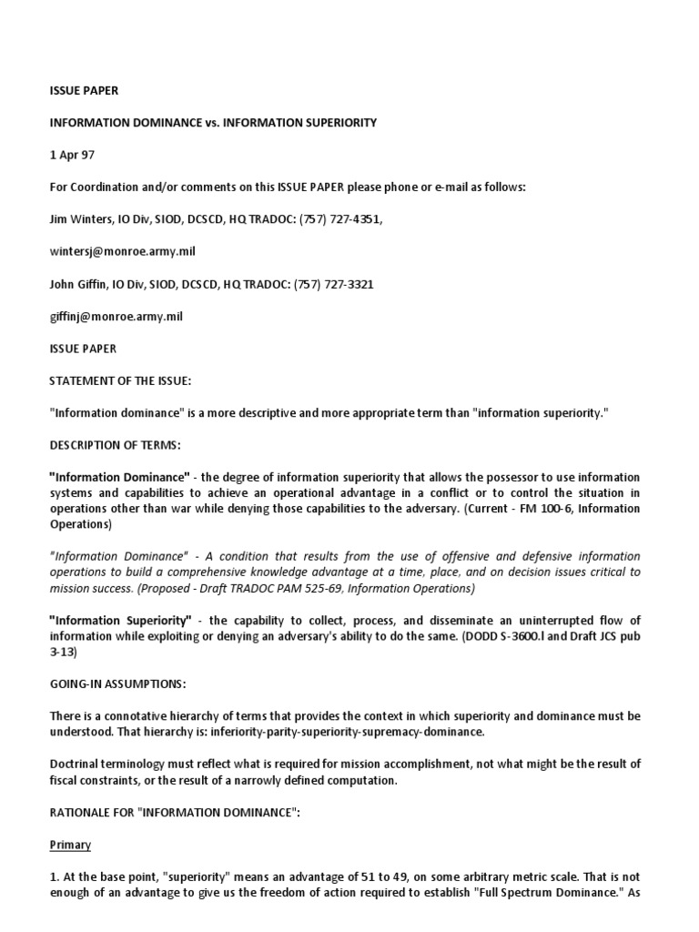 Information Superiority Vs Information Dominance | PDF | Situation ...