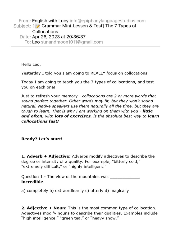 [? Grammar Mini-Lesson & Test] The 7 Types of Collocations | PDF