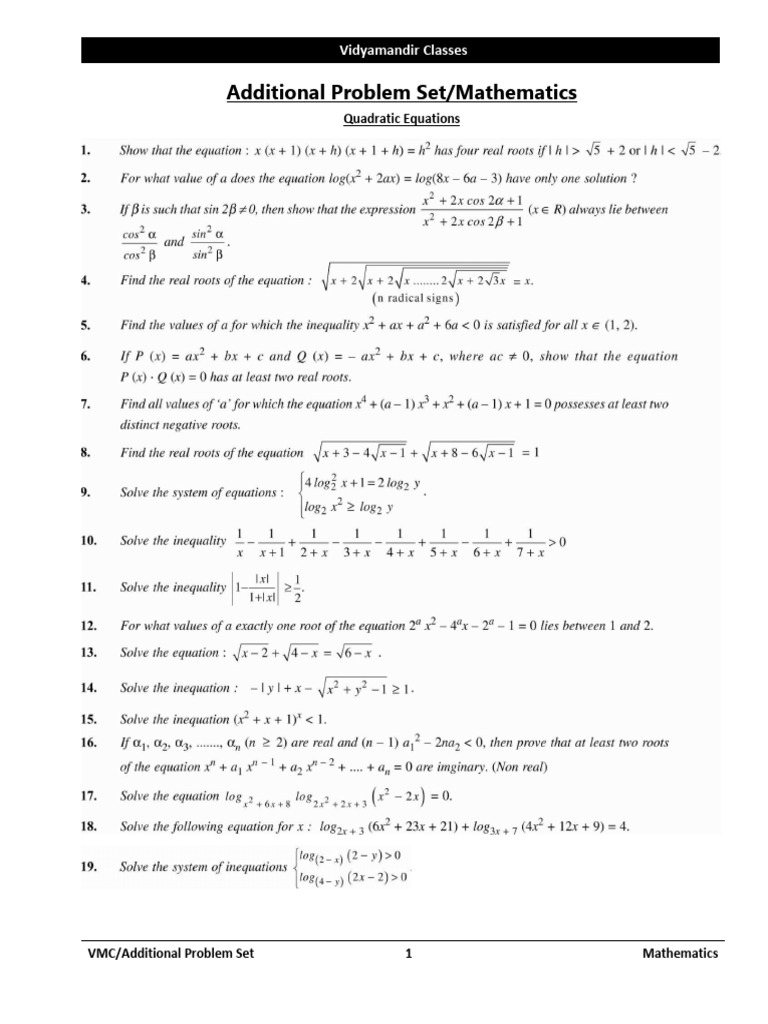 Additional Problem SetMathematics | PDF