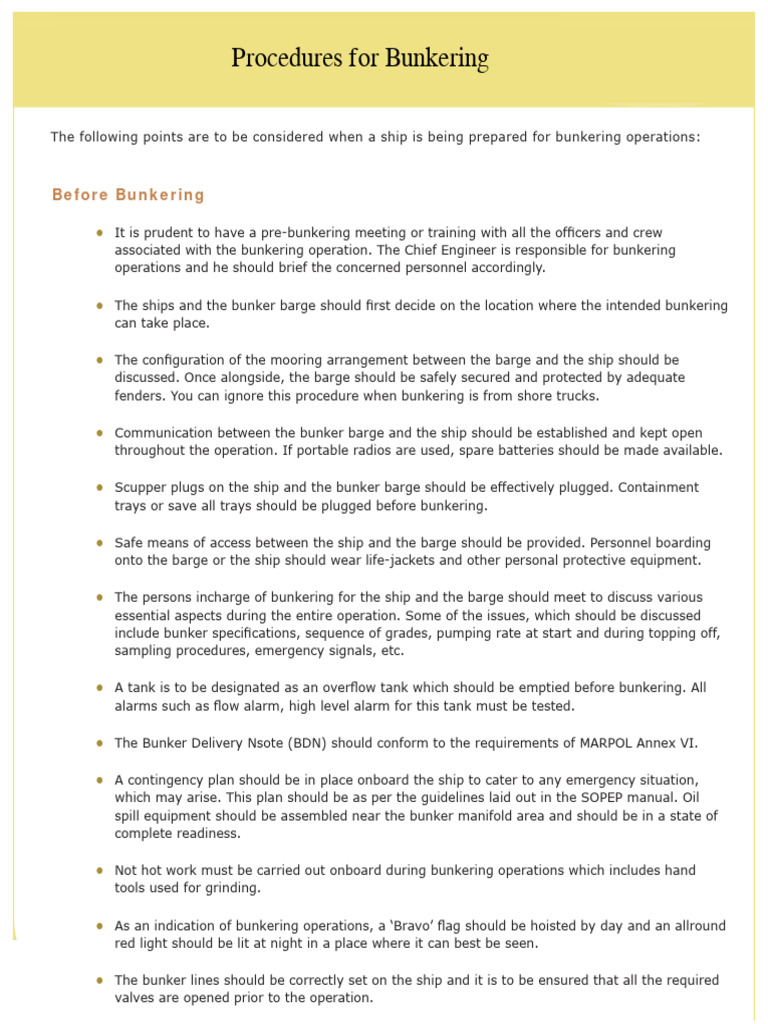 Procedures For Bunkering | PDF
