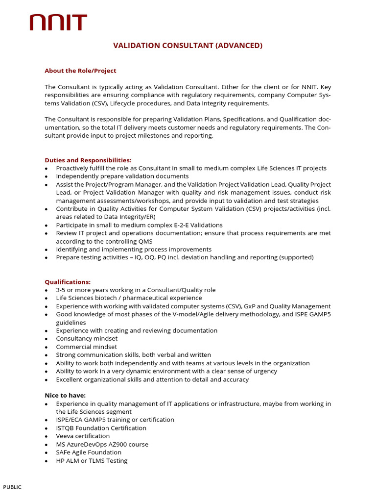 NNIT - Validation Consultant | PDF
