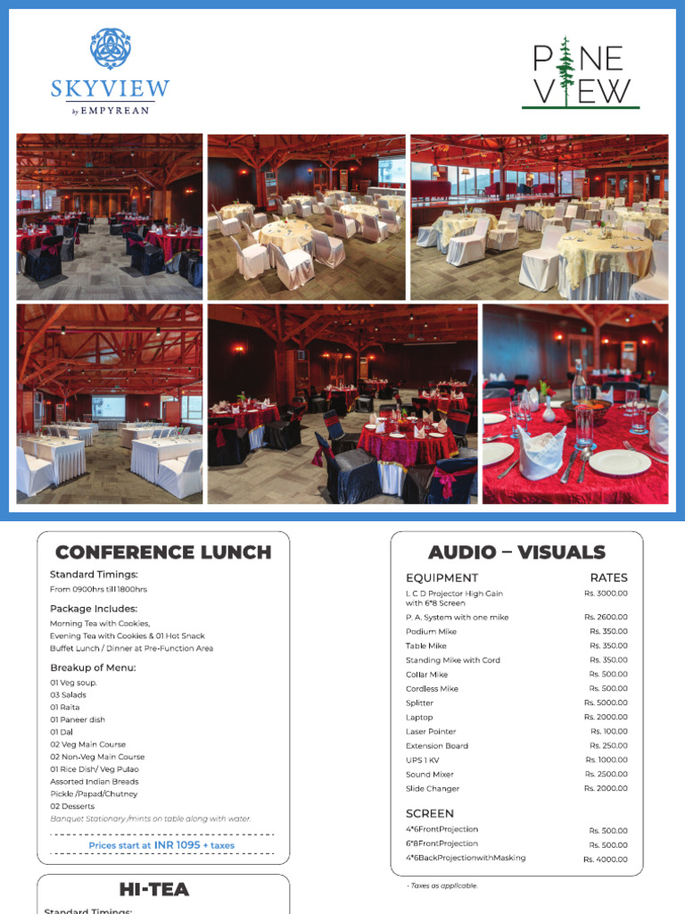 Skyview - Pine View - Menu Rates | PDF