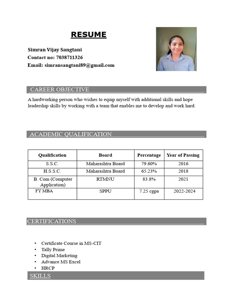 Simran Resume | PDF | Career & Growth