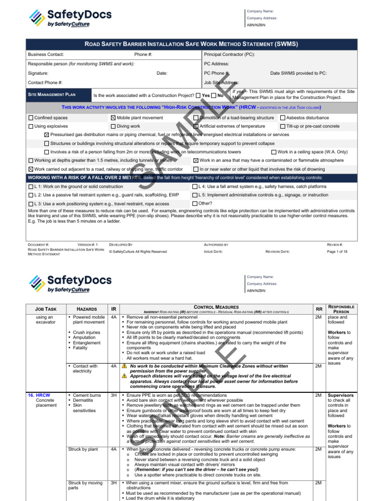 10658_Road Safety Barrier Installation Safe Work Method Statement ...