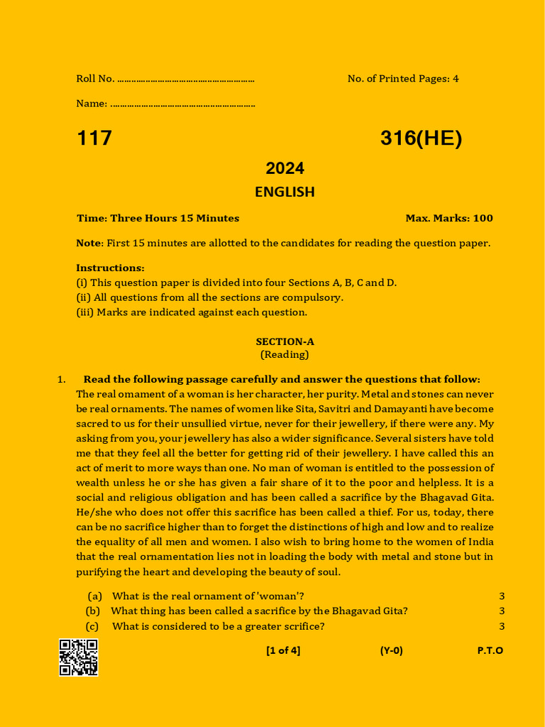 US HE Class 12 Exam Model Paper HE | PDF