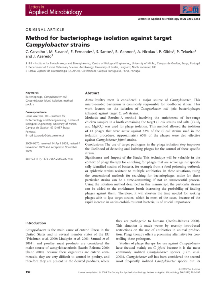 Letters Applied Microbiology - 2010 - Carvalho - Method For ...
