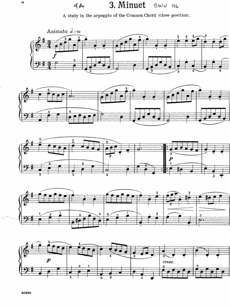 Bach Menuet Solmaj BWV116 4A | PDF