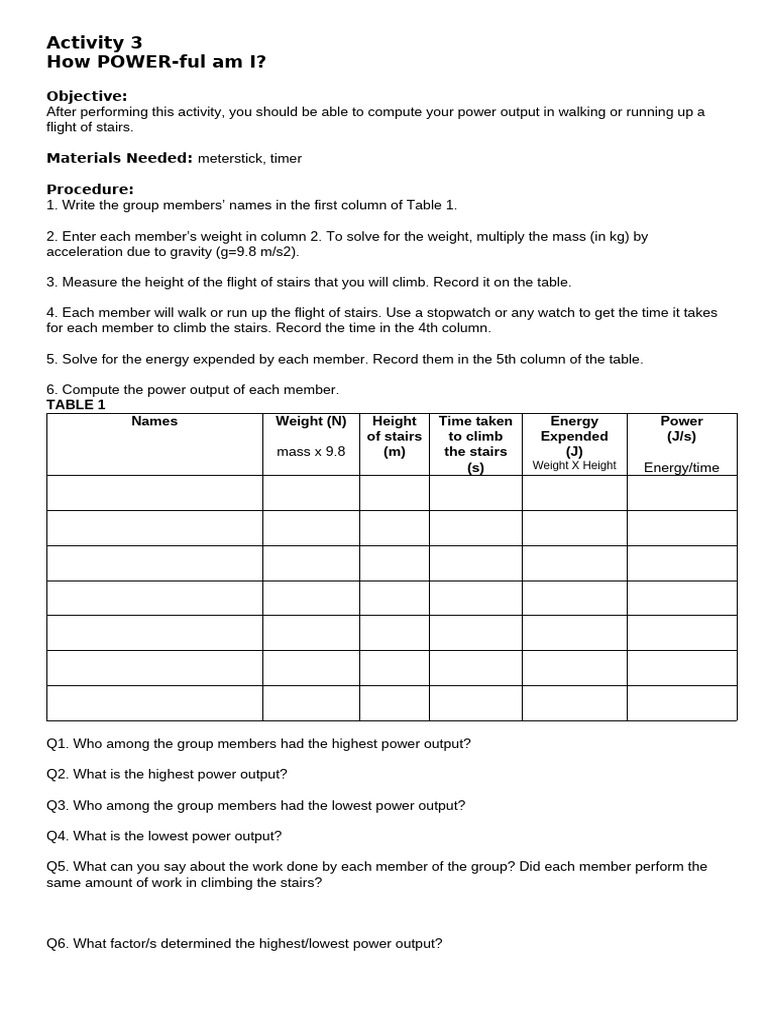 Calculating Personal Power Output | PDF | Teaching Methods & Materials ...