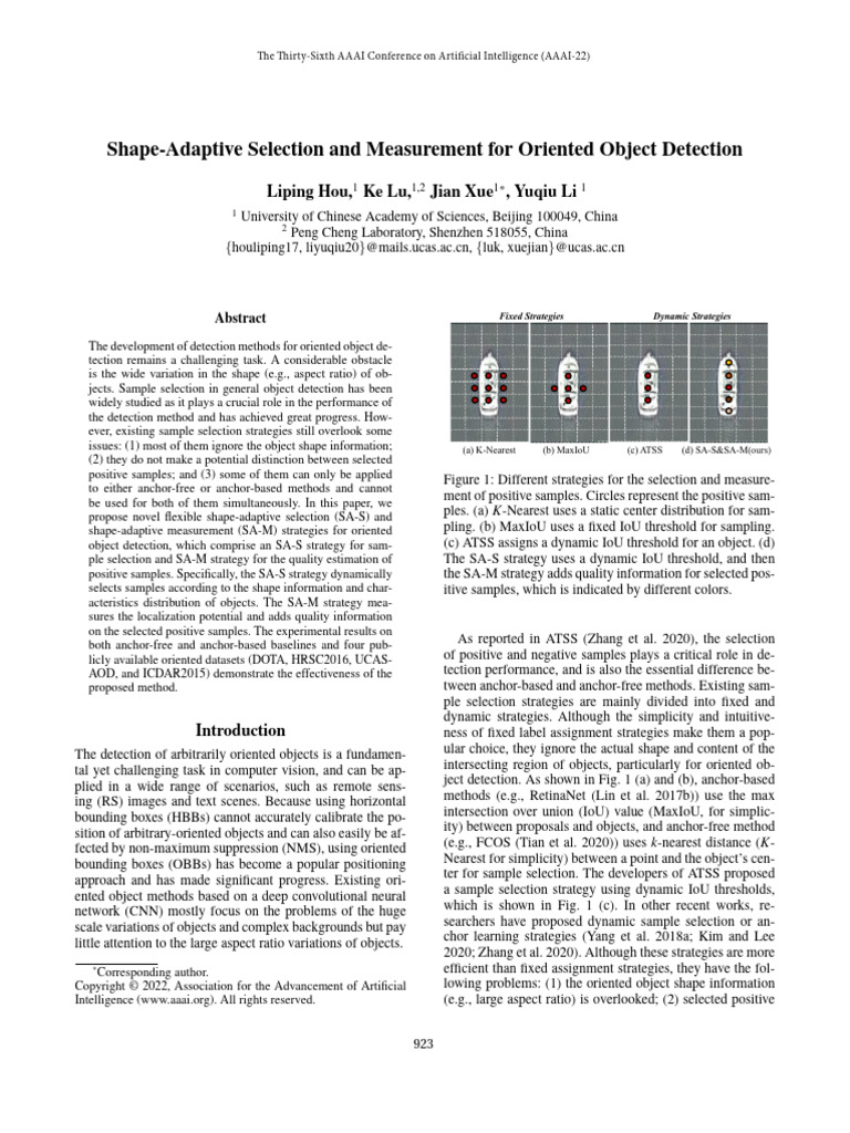 Shape Adaptive Selection And Measurement For Oriented Object Detection