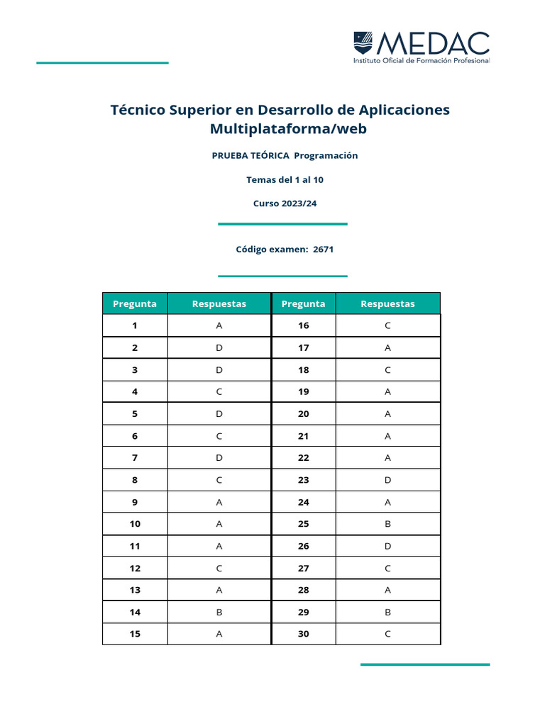 Hoja de Respuestas - 2671 - Programación | PDF