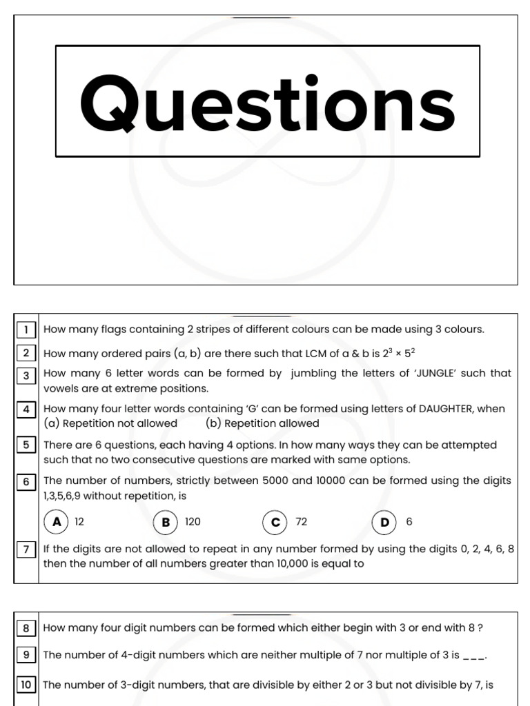 Permutations & Combinations - Question Sheet | PDF