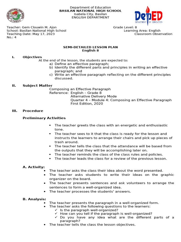 LESSON PLAN CO2 2023 final | PDF