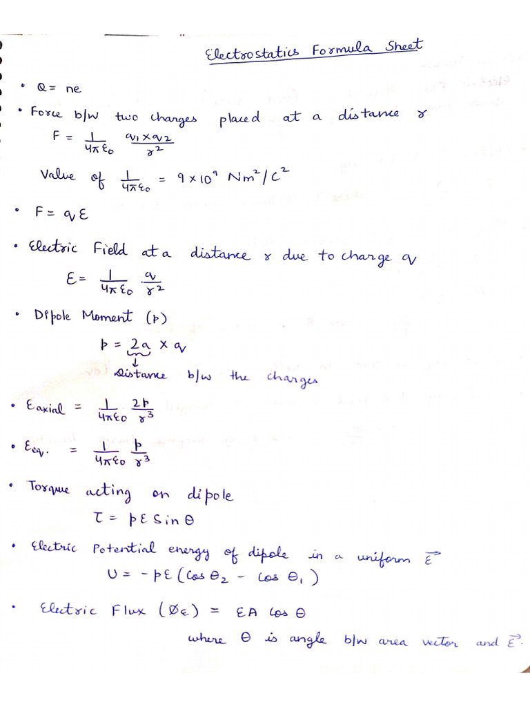 Electrostatic Formulas | PDF