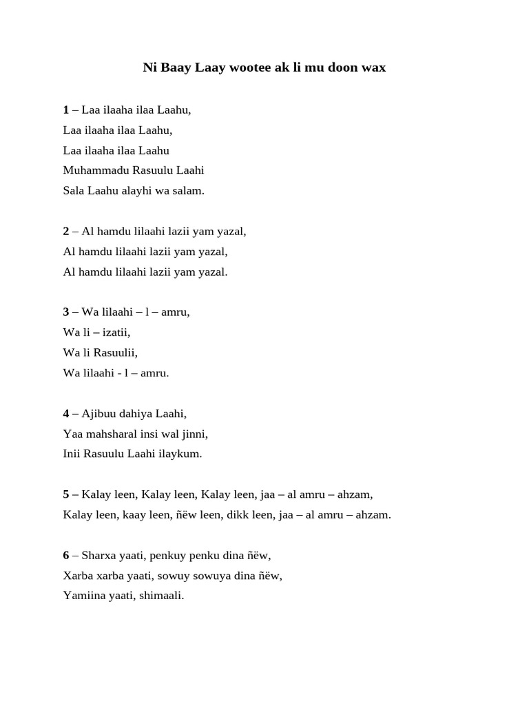 Ni Baay Laay Wootee Ak Li Mu Doon Wax | PDF