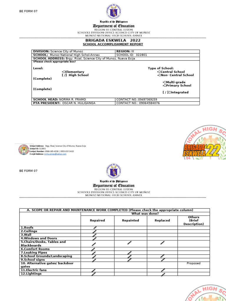 BE Form 7 SCHOOL ACCOMPLISHMENT REPORT | PDF
