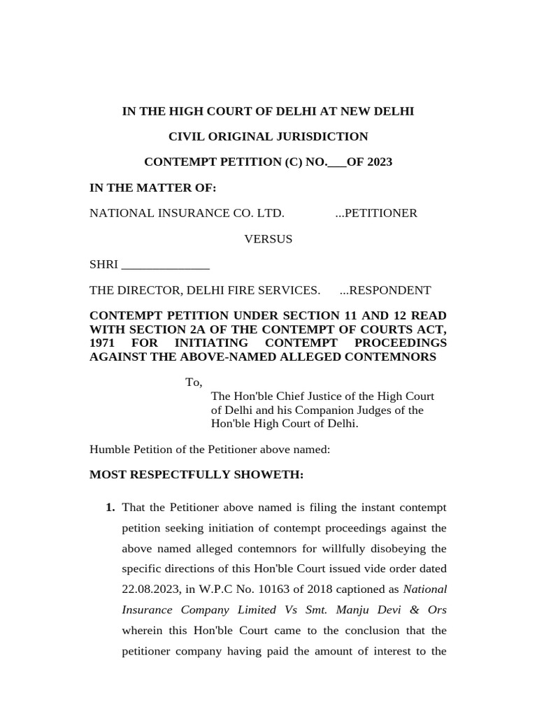 Contempt Petition (NIC V DFS) | PDF