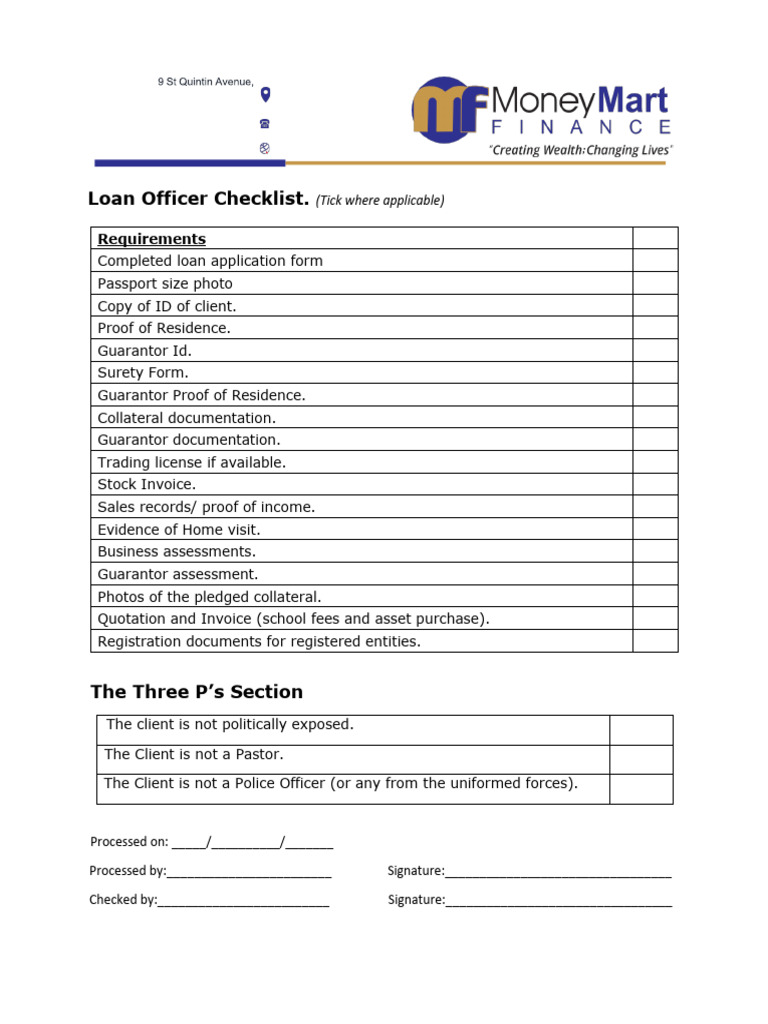 Loan Officer Checklist Updates 2024 | PDF