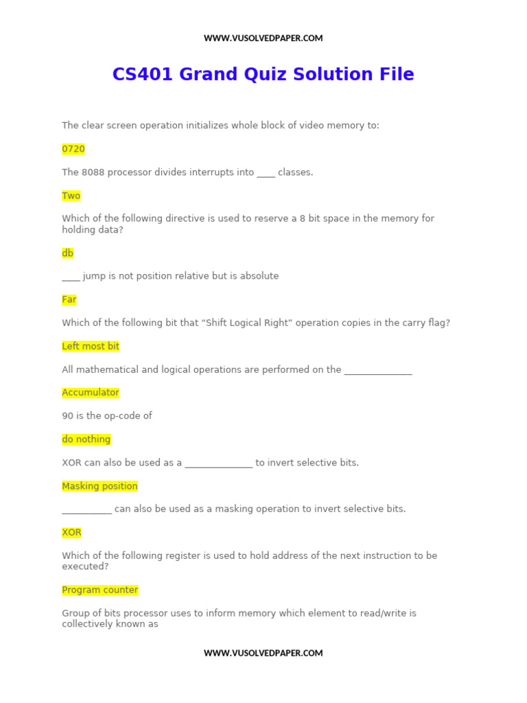 Cs401 Grand Quiz Solution File | PDF