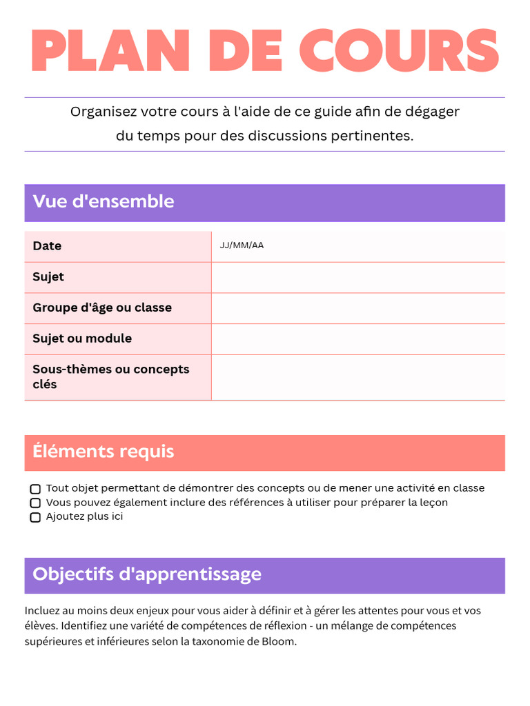 Plan de Cours Dynamique Et Professionnel en Violet Et Orange Corail - 20240907 - 151432 - 0000 | PDF