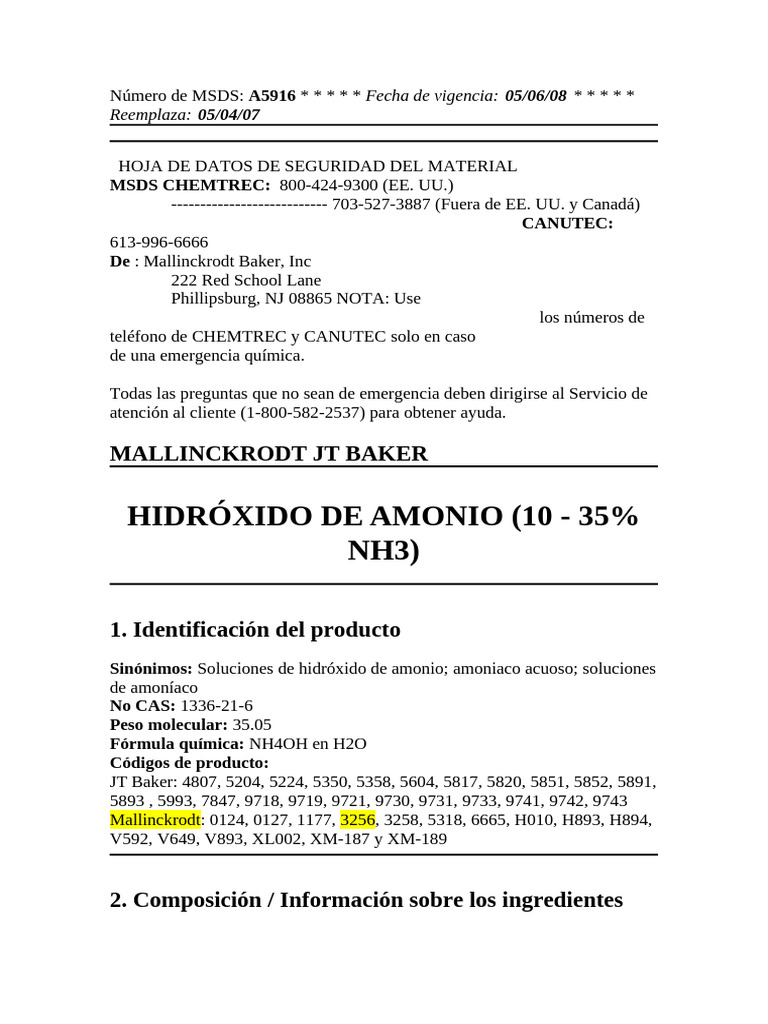 Hidróxido de Amonio - Español | PDF