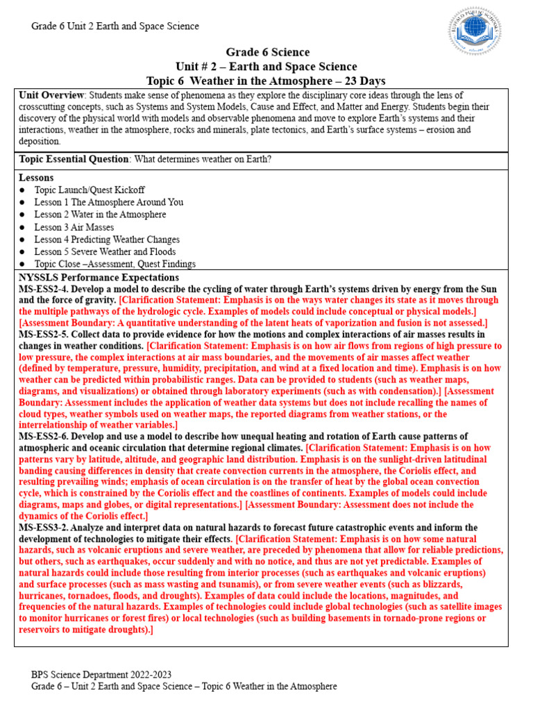Grade 6 Topic 6 Earth Science 2022-2023 | PDF