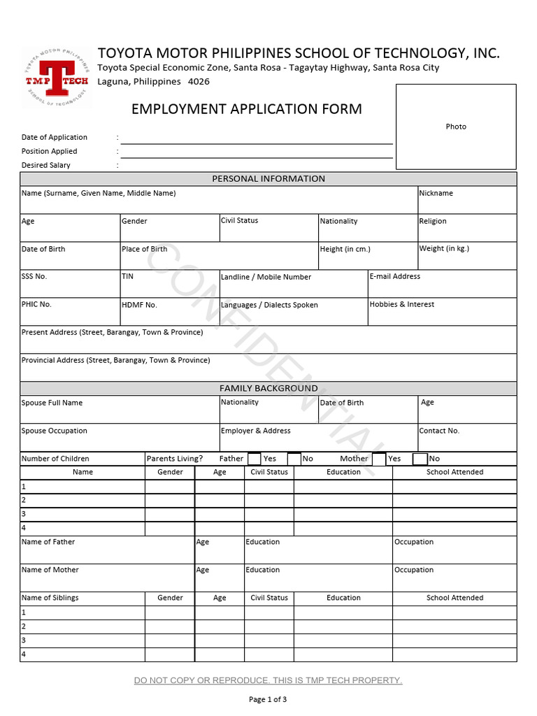 TMP TECH - Employment Application Form (1) | PDF
