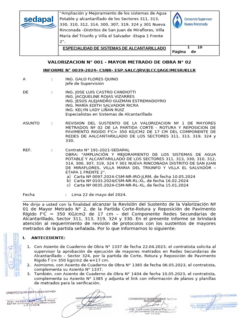 Informe N°039-2024 Val 01 MM Pav E17 Carta 97-2024 | PDF