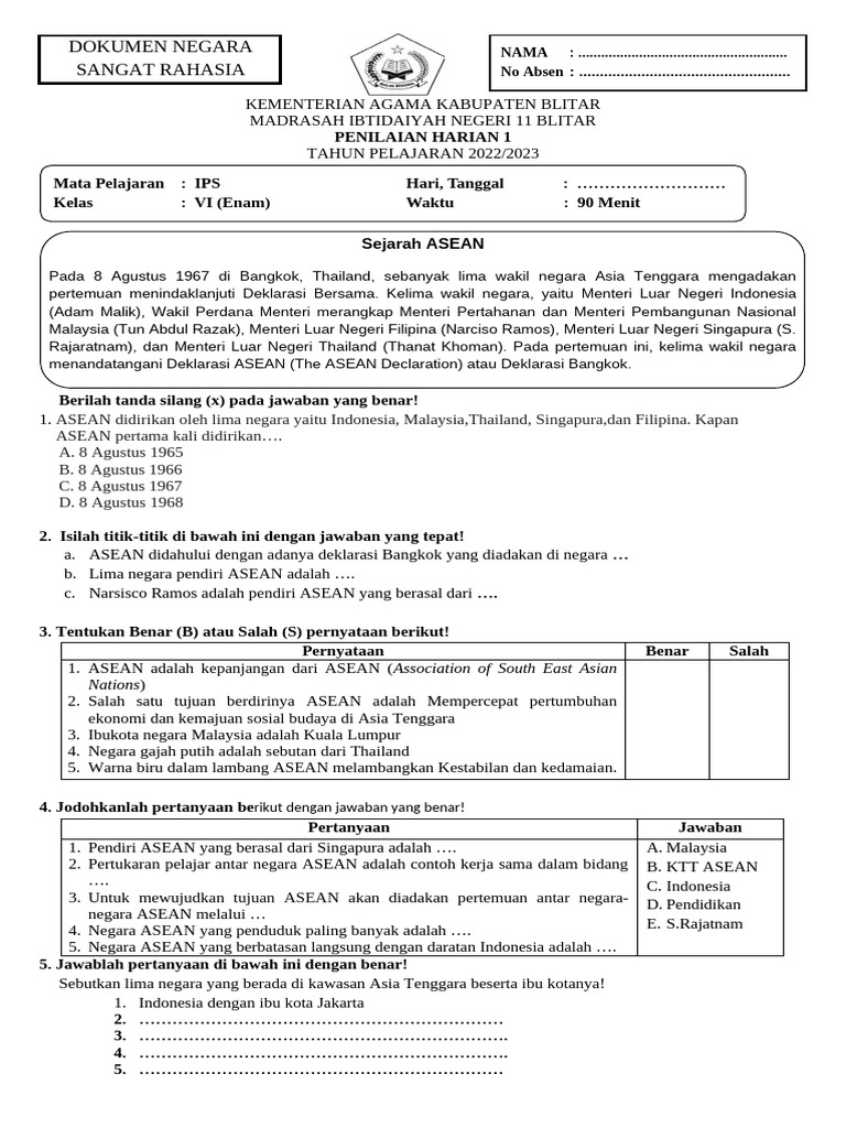 Soal PH - IPS - Tema 1 - Kelas 6C | PDF