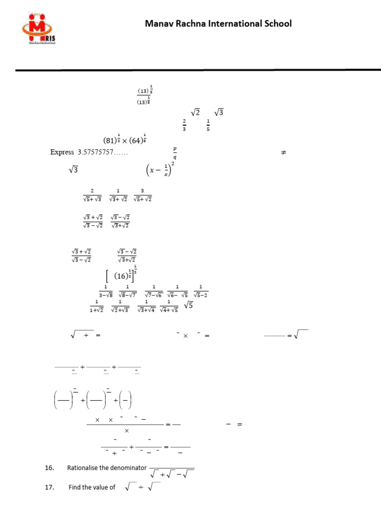 Chapter 1 - Number System Worksheet | PDF