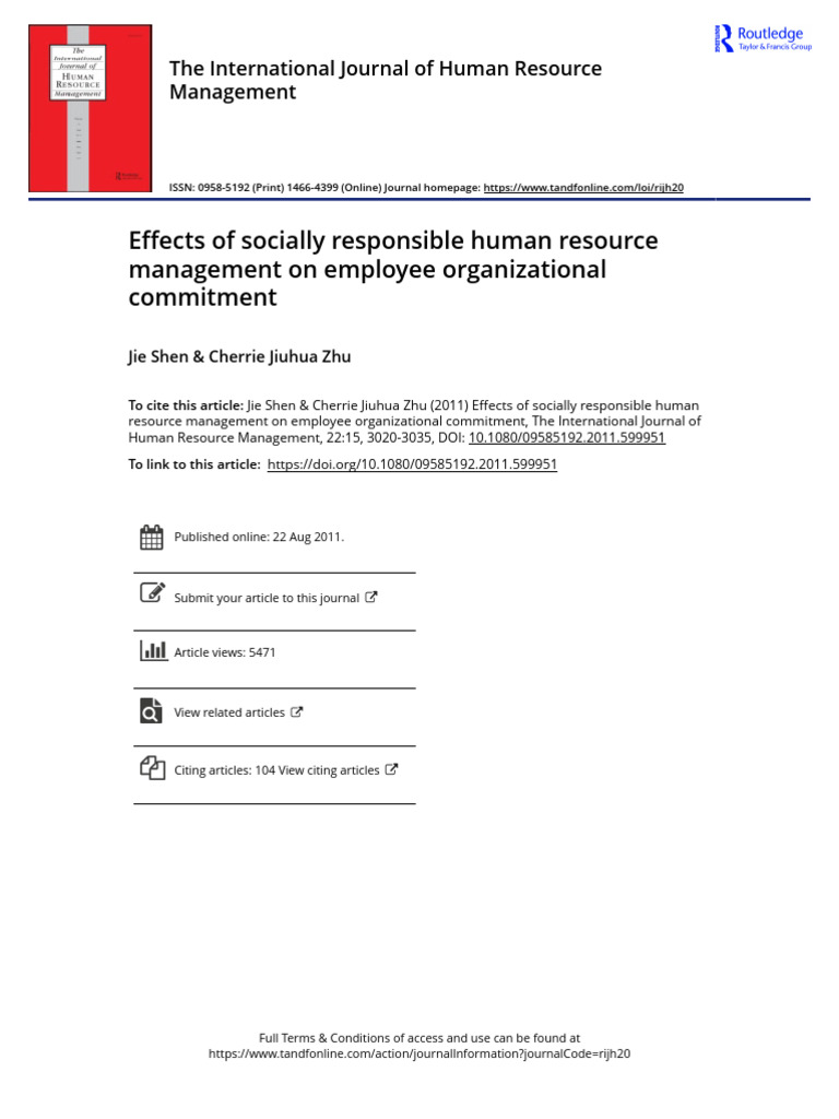 Effects of Socially Responsible Human Resource Management On Employee Organizational Commitment ...