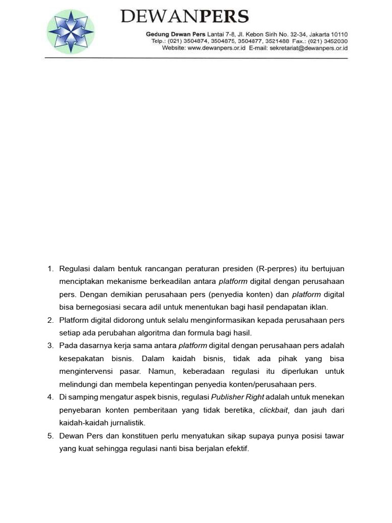 2023-03-01 Siaran Pers - Regulasi Publisher Right Untuk Ciptakan Keadilan Dan Keterbukaan | PDF