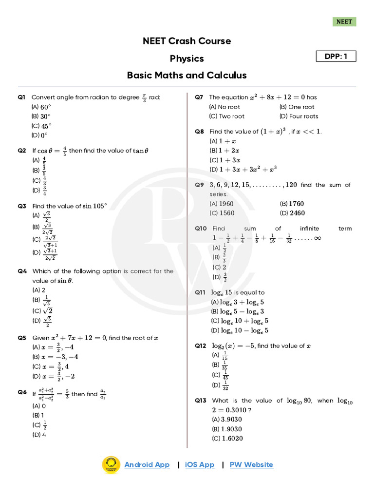 Basic Maths & Calculus: DPPs | PDF